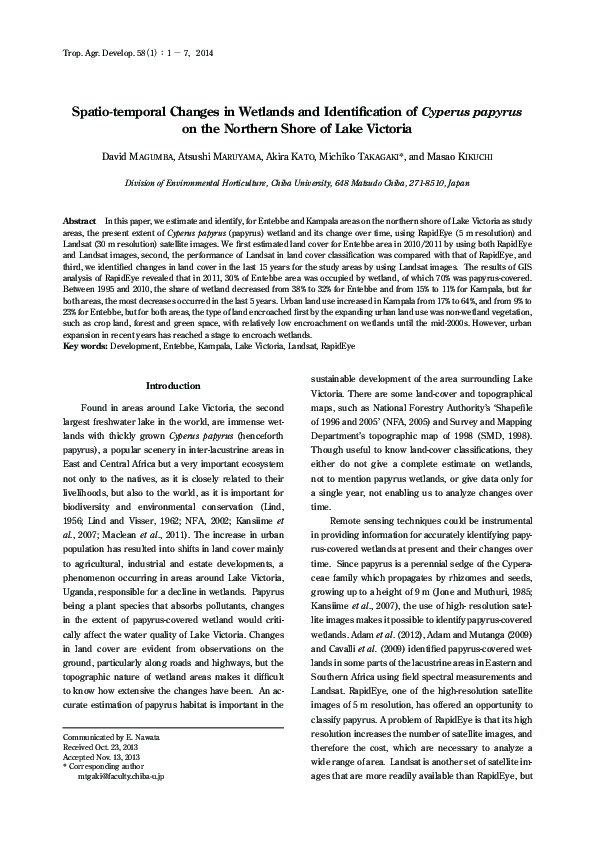 (PDF) Spatio-temporal Changes in Wetlands and Identification of Cyperus ...