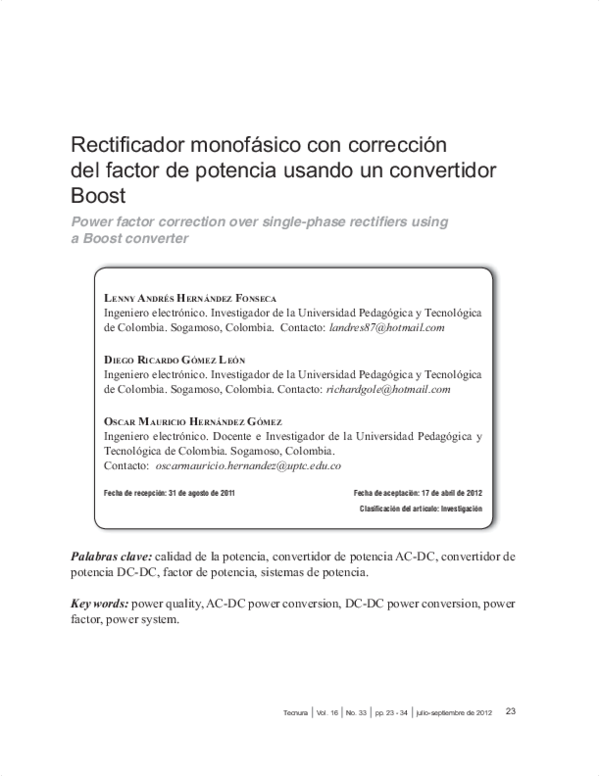 (PDF) Power factor correction over single-phase rectifiers using a Boost converter