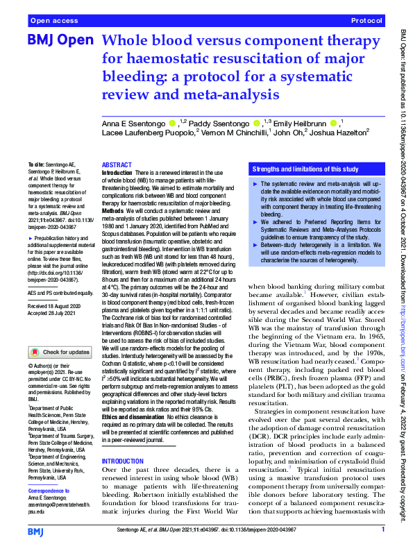 (PDF) Whole blood versus component therapy for haemostatic ...