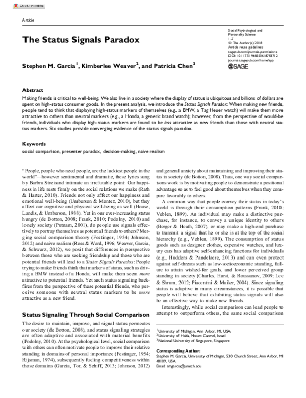 (PDF) The Status Signals Paradox