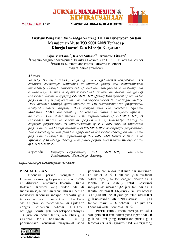 (PDF) Analisis Pengaruh Knowledge Sharing Dalam Penerapan Sistem Manajemen Mutu Iso 9001:2008 ...