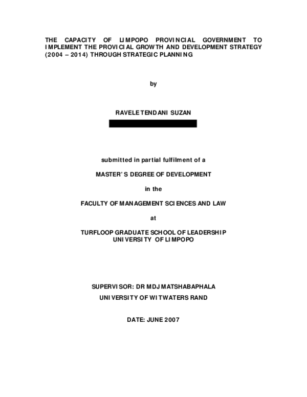 (PDF) The capacity of Limpopo Provincial Government to implement the ...