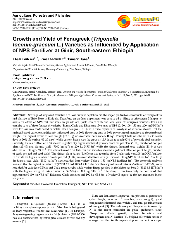 (PDF) Growth and Yield of Fenugreek ( Trigonella foenum-graecum L ...