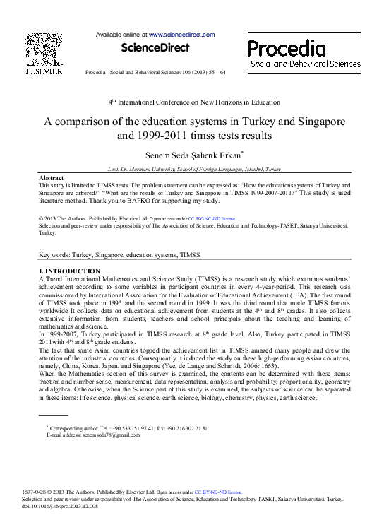 (PDF) A Comparison of the Education Systems in Turkey and Singapore and ...