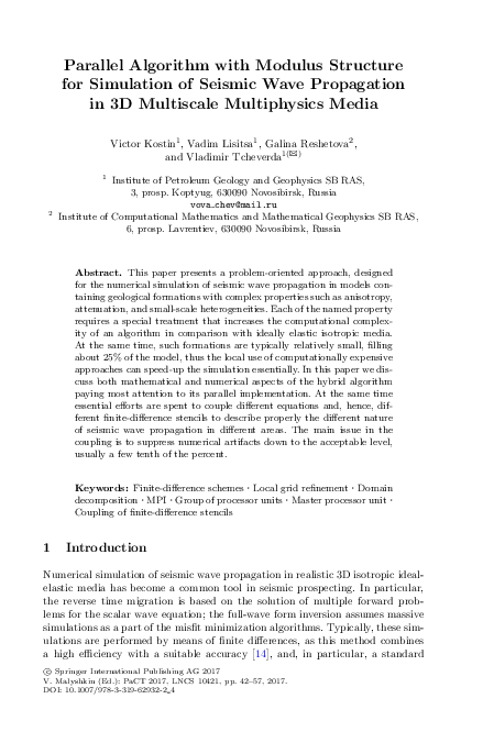 (PDF) Parallel Algorithm with Modulus Structure for Simulation of Seismic Wave Propagation in 3D ...