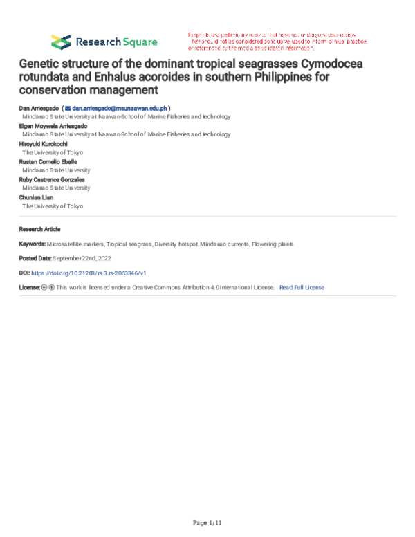 (PDF) Genetic structure of the dominant tropical seagrasses Cymodocea ...