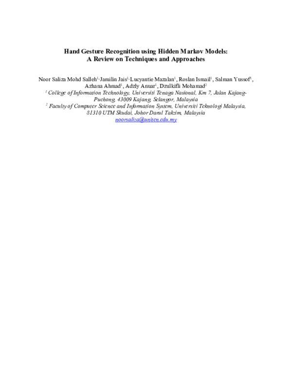 Doc Hand Gesture Recognition Using Hidden Markov Models A Review On