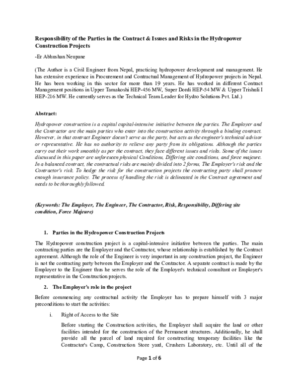 (DOC) Responsibility of the Parties in the Contract & Issues and Risks ...