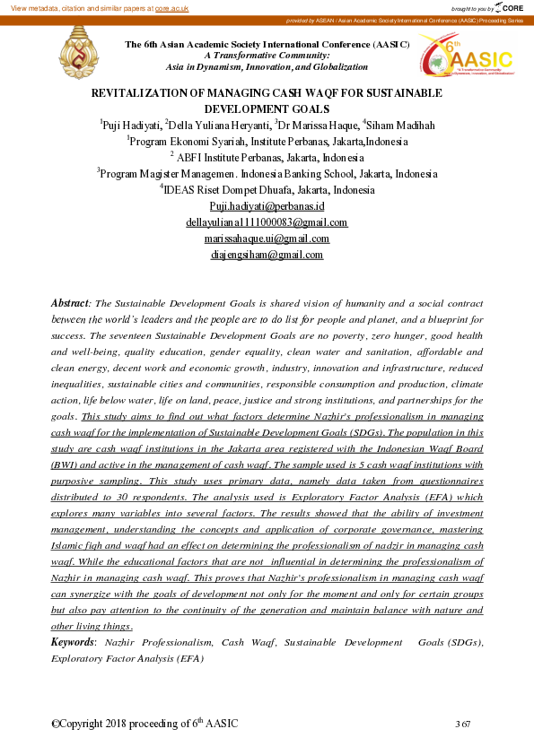 (PDF) Revitalization Of Managing Cash Waqf For Sustainable Development Goals