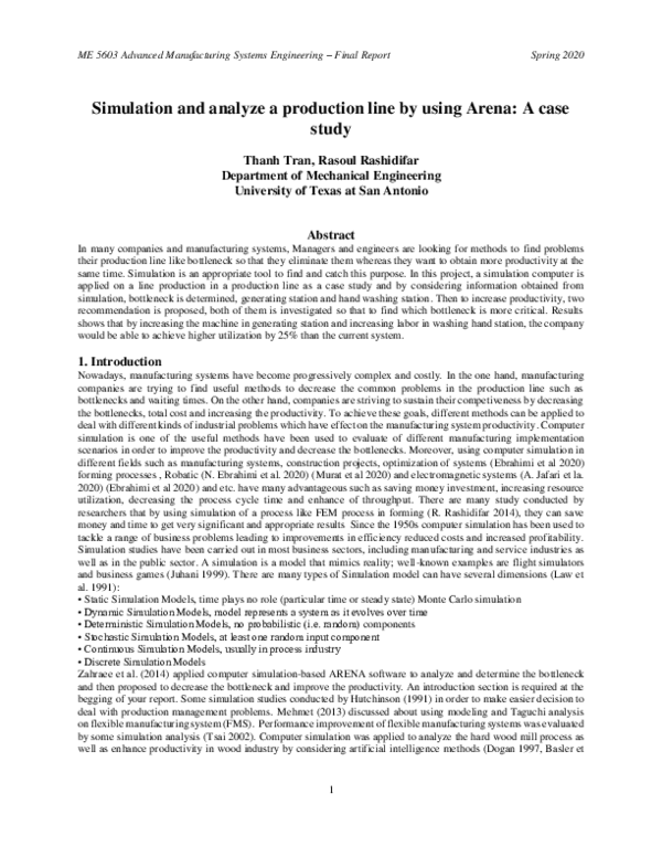(PDF) Simulation and analyze a production line by using Arena: A case study