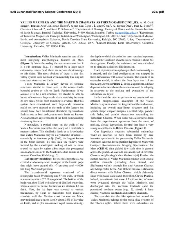 (PDF) Valles Marineris and the Martian Chasmata as Thermokarstic Poljes