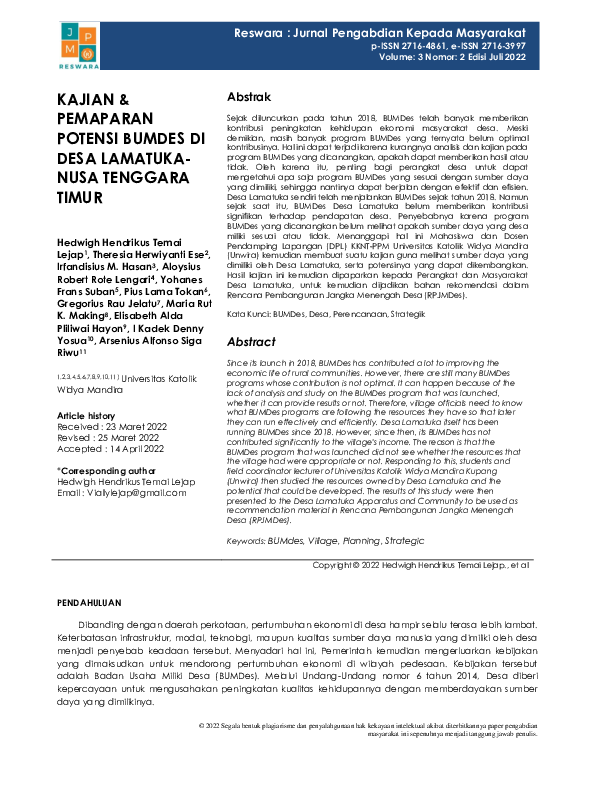 (PDF) KAJIAN & PEMAPARAN POTENSI BUMDES DI DESA LAMATUKA-NUSA TENGGARA TIMUR | kadek yosua ...