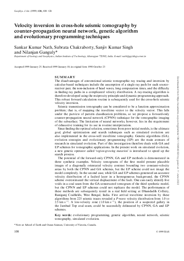 (PDF) Velocity inversion in cross-hole seismic tomography bycounter ...