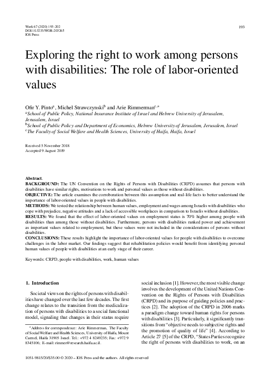 (PDF) Exploring the right to work among persons with disabilities: The ...