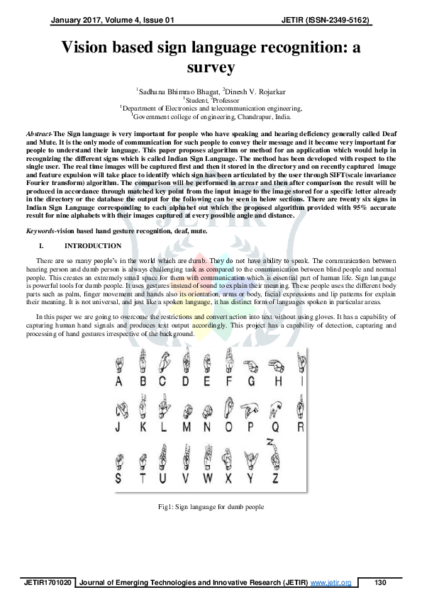 (PDF) Vision Based Sign Language Recognition: a Survey