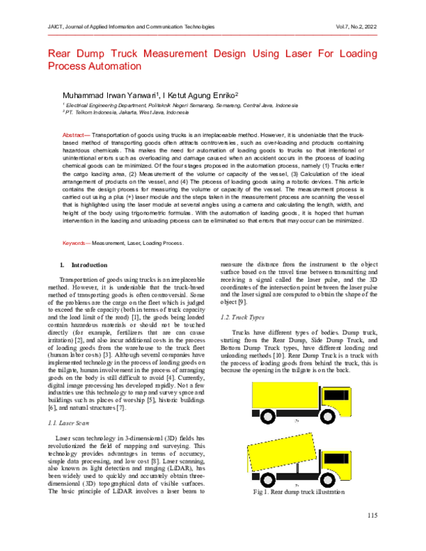 (PDF) Rear Dump Truck Measurement Design Using Laser For Loading ...