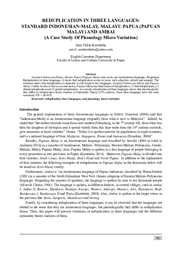 (PDF) REDUPLICATION IN THREE LANGUAGES: STANDARD INDONESIAN-MALAY ...
