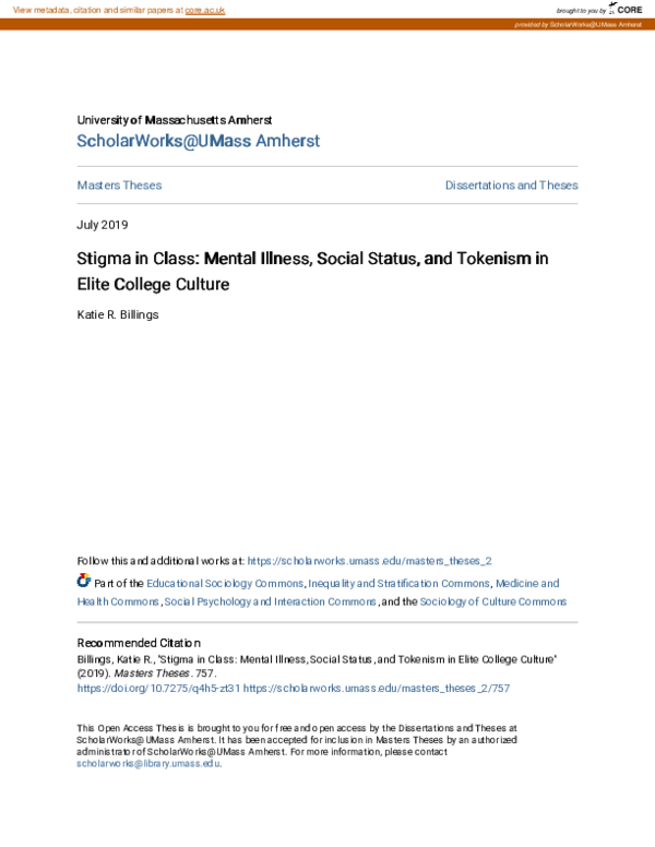 (PDF) Stigma in Class: Mental Illness, Social Status, and Tokenism in ...