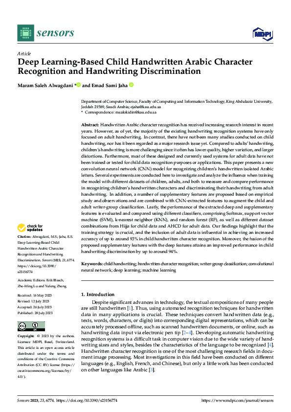 (PDF) Deep Learning-Based Child Handwritten Arabic Character Recognition and Handwriting ...