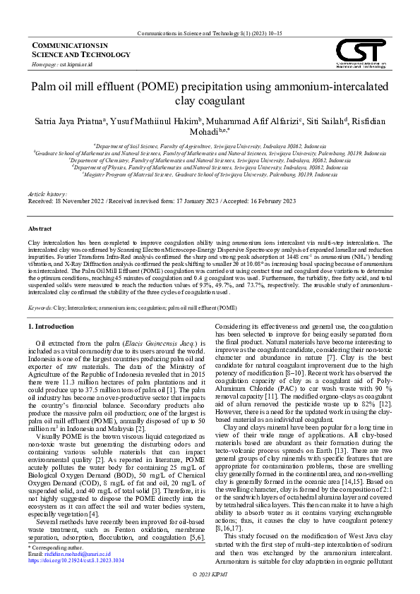 (PDF) Palm oil mill effluent (POME) precipitation using ammonium ...
