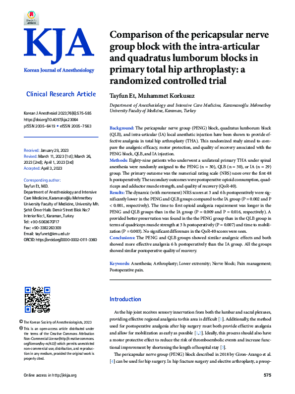 (PDF) Comparison of pericapsular nerve group (peng) block with intra ...