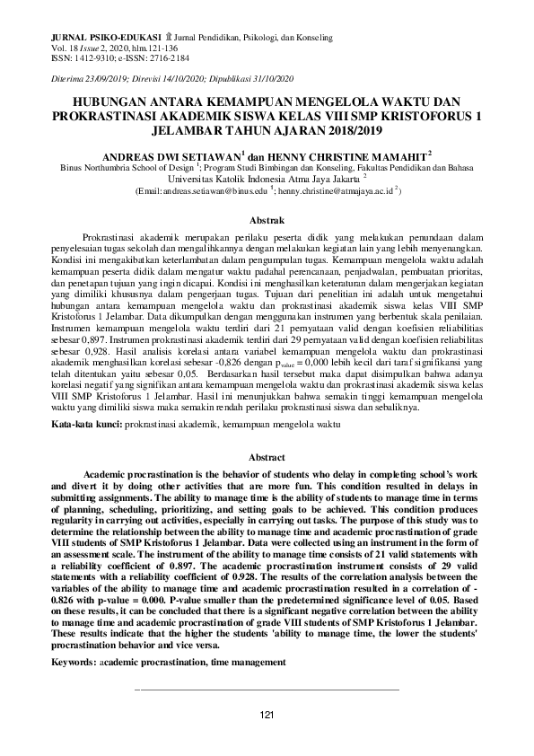 (PDF) Hubungan Antara Kemampuan Mengelola Waktu Dan Prokrastinasi ...