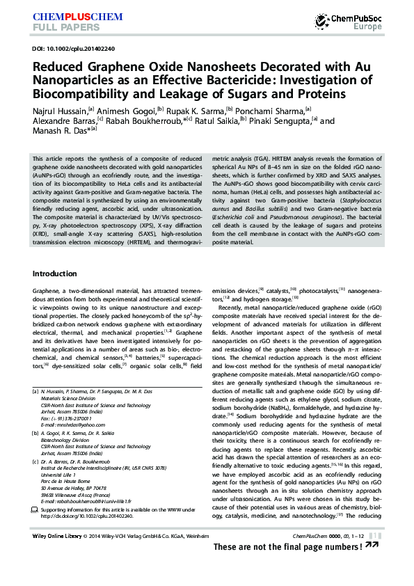 (PDF) Reduced Graphene Oxide Nanosheets Decorated with Au Nanoparticles ...