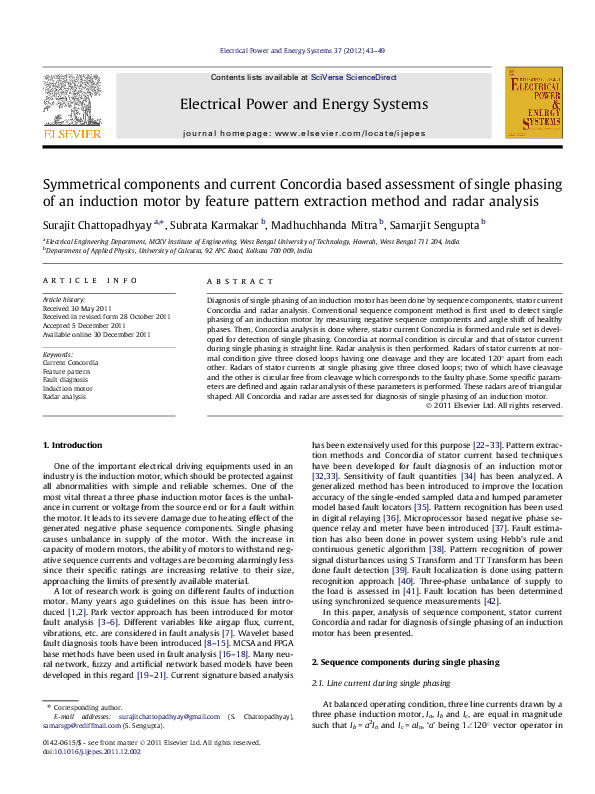 Pdf Symmetrical Components And Current Concordia Based Assessment Of Single Phasing Of An