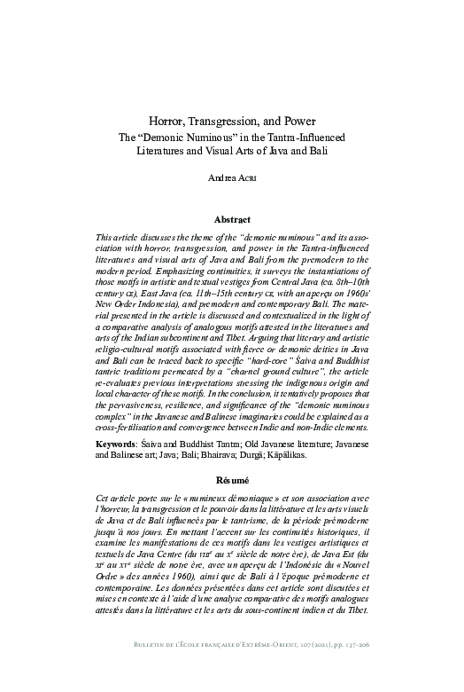 (PDF) 2021. Horror, Transgression, and Power: The “Demonic Numinous” in ...