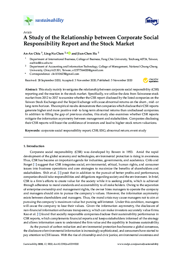 (PDF) A Study of the Relationship between Corporate Social Responsibility Report and the Stock ...