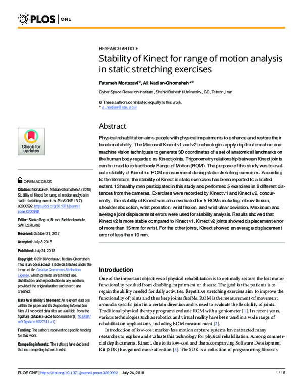 (PDF) Stability of Kinect for range of motion analysis in static stretching exercises | fatemeh ...