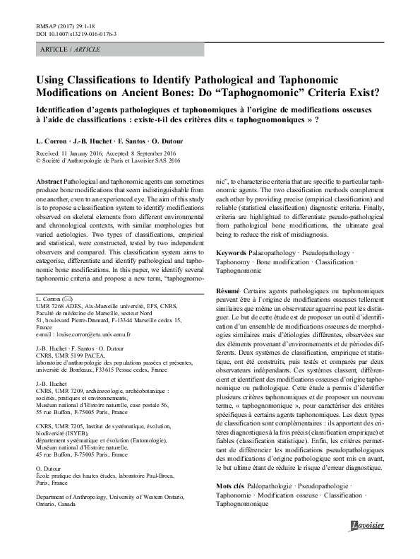 (PDF) Using Classifications to Identify Pathological and Taphonomic ...