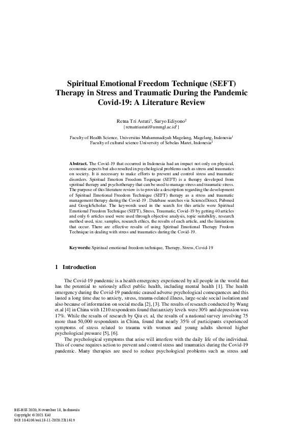 (PDF) Spiritual Emotional Freedom Technique (SEFT) Therapy in Stress ...