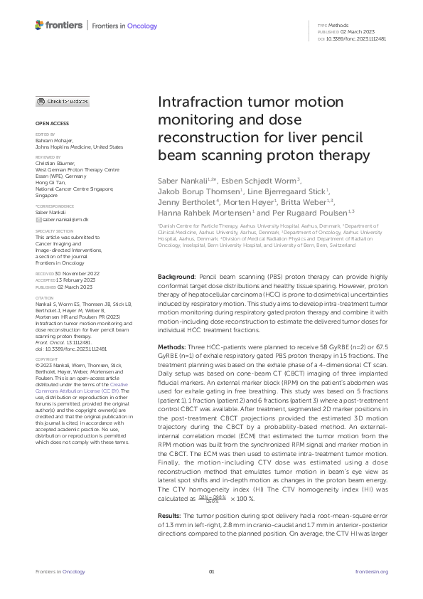 (PDF) Intrafraction tumor motion monitoring and dose reconstruction for liver pencil beam ...