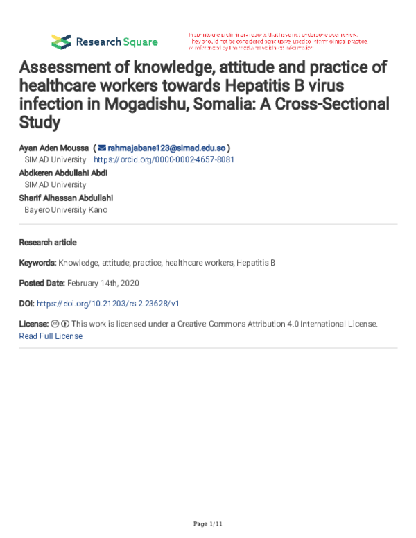 (PDF) Assessment of knowledge, attitude and practice of healthcare workers towards Hepatitis B ...