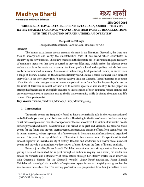 (PDF) "SHOOKAR AITIJYA-BATAHAR CHENCHA TARUAL'', A SHORT STORY BY RATNA ...