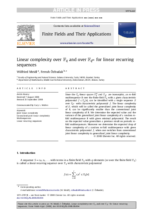 (PDF) Finite Fields and Their Applications