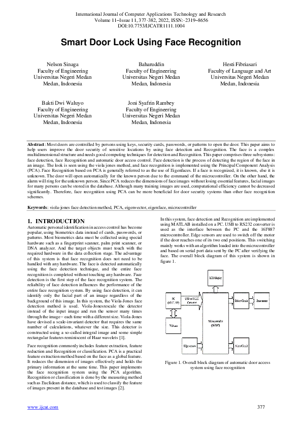 (PDF) Smart Door Lock Using Face Recognition