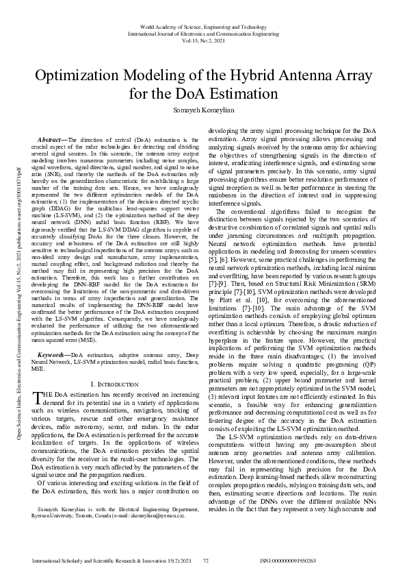 (PDF) Optimization Modeling of the Hybrid Antenna Array for the DoA Estimation