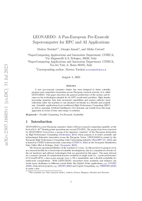 (PDF) LEONARDO: A Pan-European Pre-Exascale Supercomputer for HPC and ...