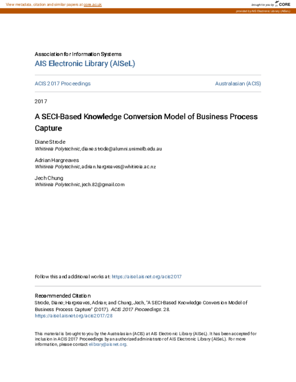 (PDF) A SECI-Based Knowledge Conversion Model of Business Process Capture