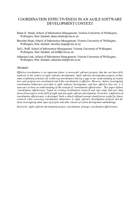 (PDF) Coordination Effectiveness In An Agile Software Development Context