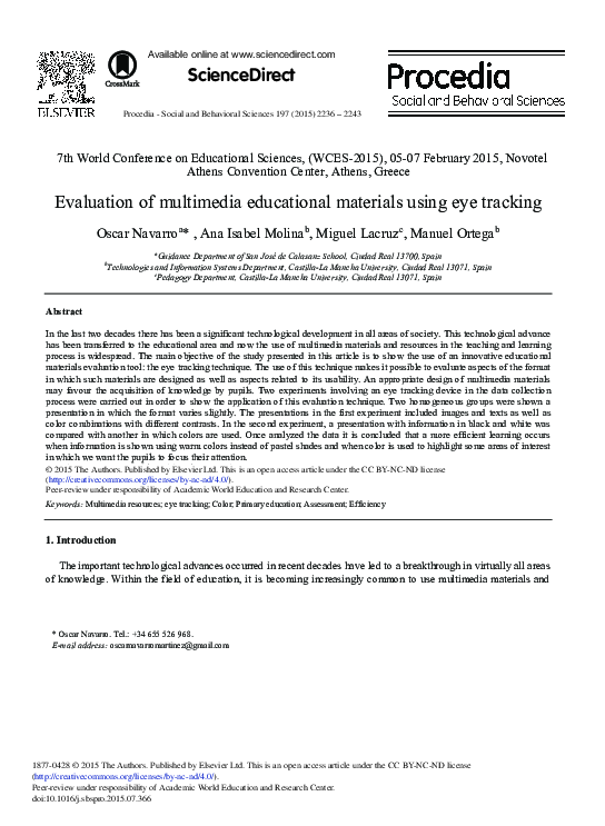 (PDF) Evaluation of Multimedia Educational Materials Using Eye Tracking