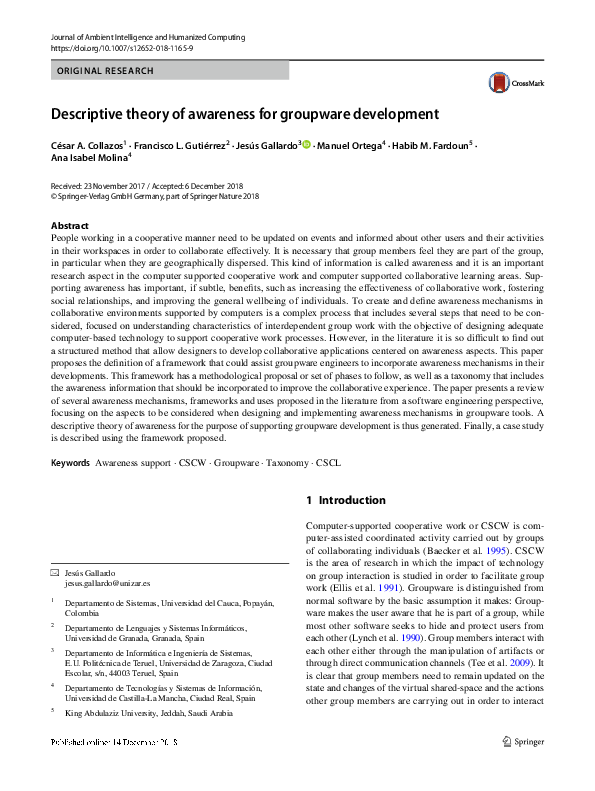 (PDF) Descriptive theory of awareness for groupware development