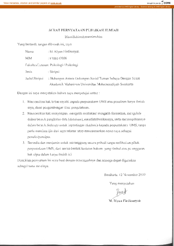 (PDF) Hubungan Antara Dukungan Sosial Teman Sebaya Dengan Stress Akademik Mahasiswa Universitas ...