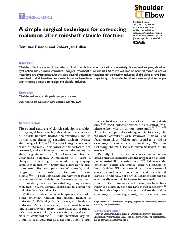 (PDF) A simple surgical technique for correcting malunion after ...