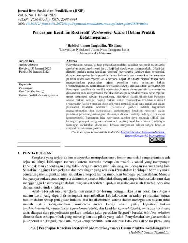 (PDF) Penerapan Keadilan Restoratif (Restorative Justice) Dalam Praktik Ketatanegaraan