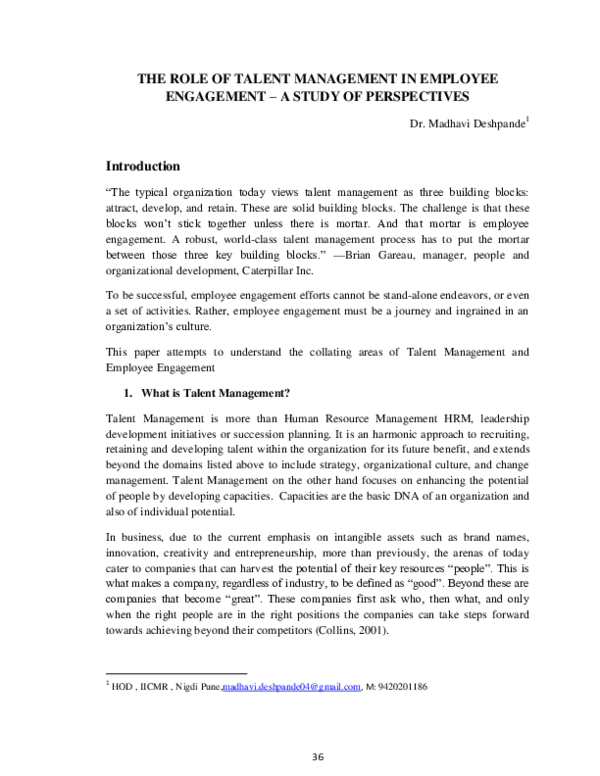 (PDF) The Role of Talent Management in Employee Engagement-A Study of ...