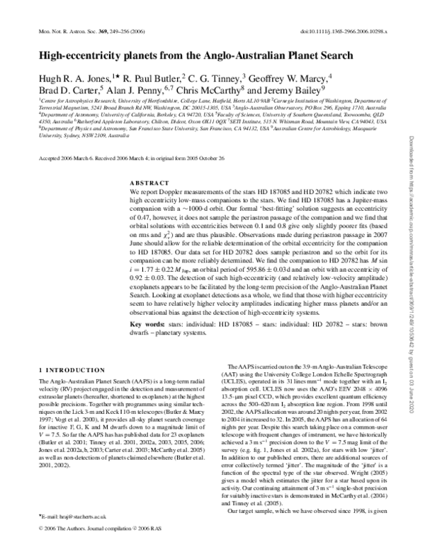 (PDF) High-eccentricity planets from the Anglo-Australian Planet Search