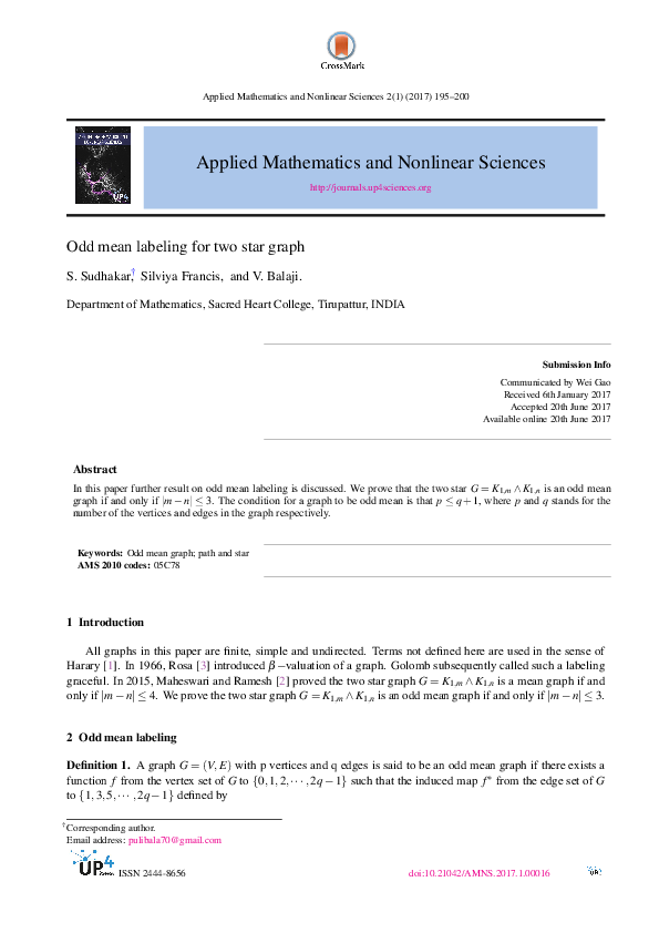(PDF) Odd mean labeling for two star graph